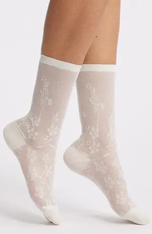 Nordstrom Floral Fishnet Crew Socks - Ivory Tofu