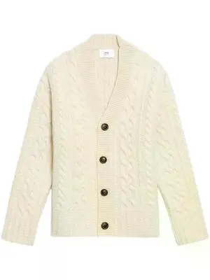 AMI Paris V-neck Cable Knit Cardigan