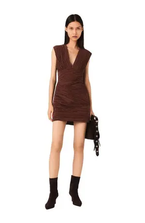 Brown Draped Mini Cocktail Dresses