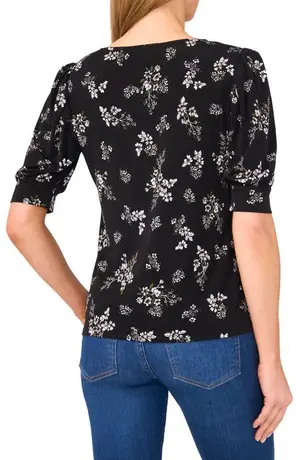 CECE DUPRAZ Floral Print Puff Shoulder Top