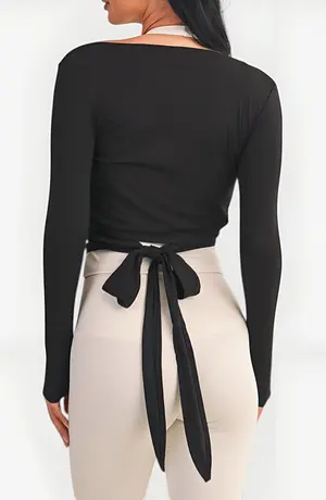 MODENAIRE Wrap Front Long Sleeve Crop Top