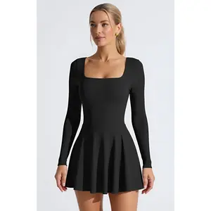 MODENAIRE Long-sleeve Romper Dress With Crisscross Back - Black