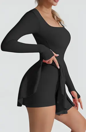 MODENAIRE Long-sleeve Romper Dress With Crisscross Back