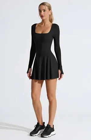 MODENAIRE Long-sleeve Romper Dress With Crisscross Back