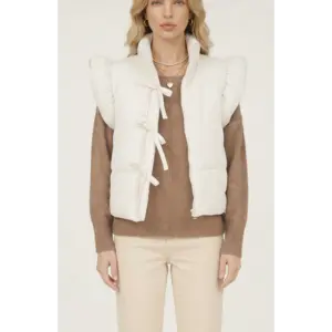 MODENAIRE Ruffle Shoulder Puffer Vest - White