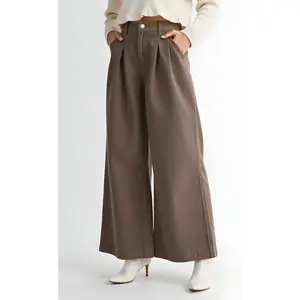 MODENAIRE High-waist Wide-leg Front-pleated Side-pocket Pants