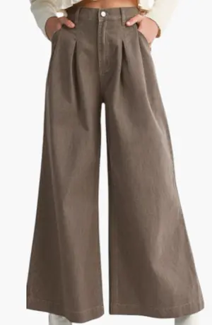 MODENAIRE High-waist Wide-leg Front-pleated Side-pocket Pants