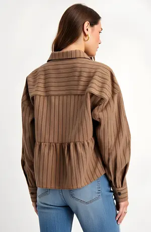 MODENAIRE Button-front Shirt Jacket With Peplum Hem