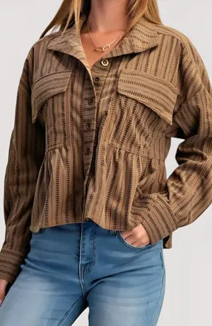 MODENAIRE Button-front Shirt Jacket With Peplum Hem