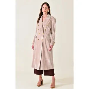 MODENAIRE Velvet Double-breasted Longline Coat