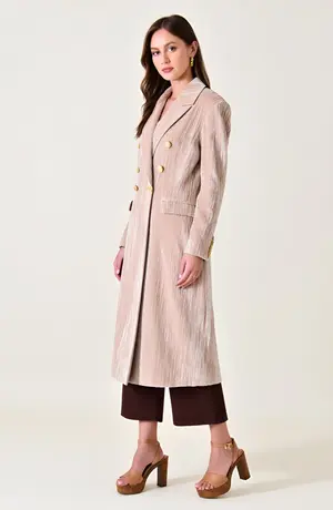 MODENAIRE Velvet Double-breasted Longline Coat