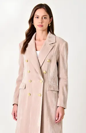 MODENAIRE Velvet Double-breasted Longline Coat