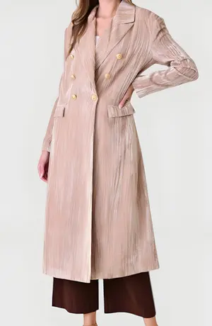 MODENAIRE Velvet Double-breasted Longline Coat