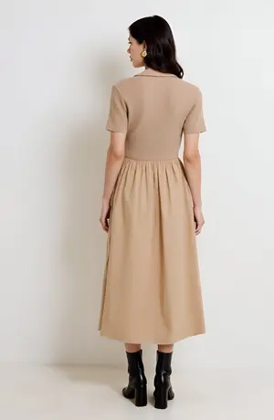 MODENAIRE Polo Collar A-line Midi Sweater Dress
