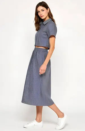 MODENAIRE Striped Cropped Button-up Shirt And Midi Skirt Set