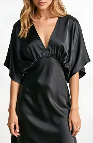 MODENAIRE V-neck Maxi Dress With Flutter Sleeves - Black