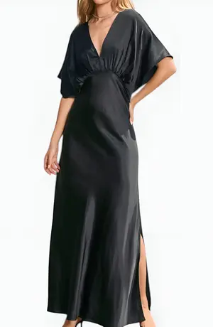 MODENAIRE V-neck Maxi Dress With Flutter Sleeves - Black