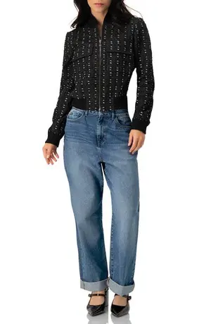 IVONNE Textured Denim Bomber Jacket