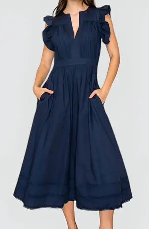 MODENAIRE Flutter Sleeve Midi Dress With Tiered Skirt