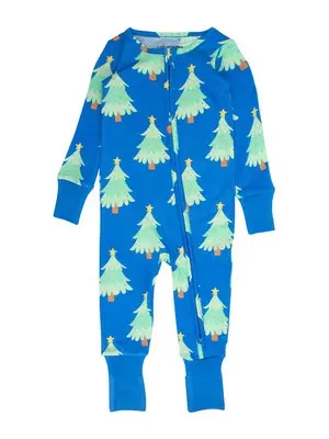 RUFFLEBUTTS Softsnooze Baby Convertible One Piece Pajama - Blue Twinkling Trees