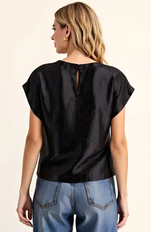 MODENAIRE Textured Satin Blouse With Keyhole Back