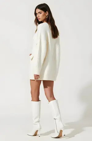 MODENAIRE Oversized Knit Sweater Dress With Bow