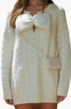 MODENAIRE Oversized Knit Sweater Dress With Bow