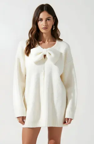 MODENAIRE Oversized Knit Sweater Dress With Bow