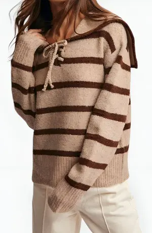 MODENAIRE Striped Crewneck Sweater With Sailor Collar