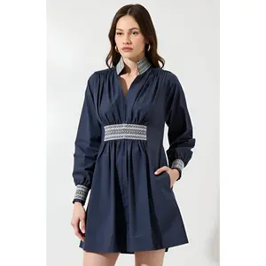 MODENAIRE Long-sleeve Embroidered Mini Dress