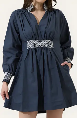 MODENAIRE Long-sleeve Embroidered Mini Dress