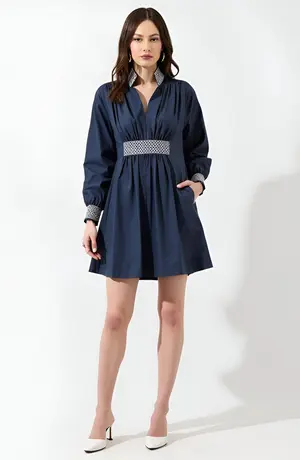 MODENAIRE Long-sleeve Embroidered Mini Dress