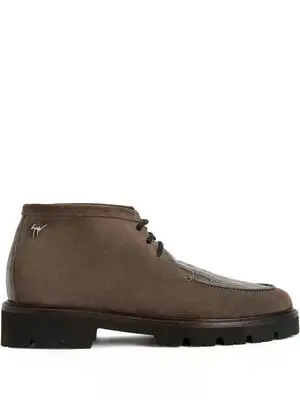 GIUSEPPE ZANOTTI High Crocodile-print Lace-up Boots - Brown
