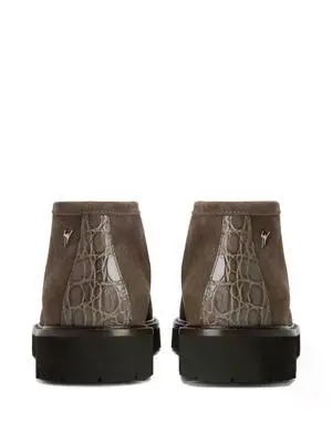 GIUSEPPE ZANOTTI High Crocodile-print Lace-up Boots - Brown