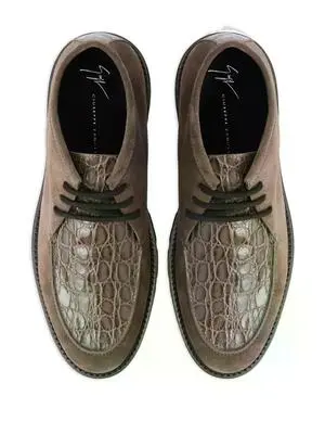 GIUSEPPE ZANOTTI High Crocodile-print Lace-up Boots - Brown