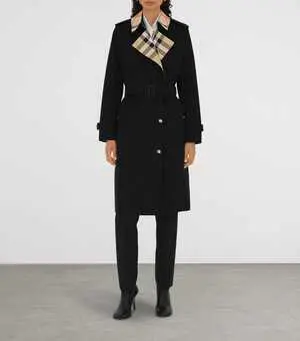 Burberry Long Check Gabardine Trench Coat - Black
