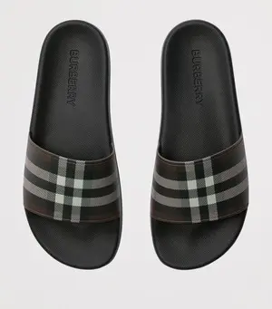 Burberry Checked Slides - Brown