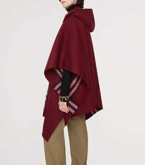 Burberry Cashmere Reversible Check Hooded Cape - Red