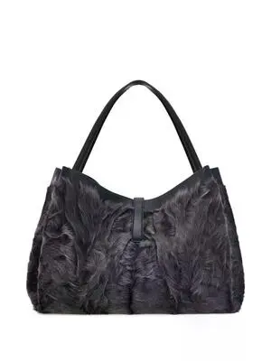 FERRAGAMO Large Shearling Tote Bag - Grey