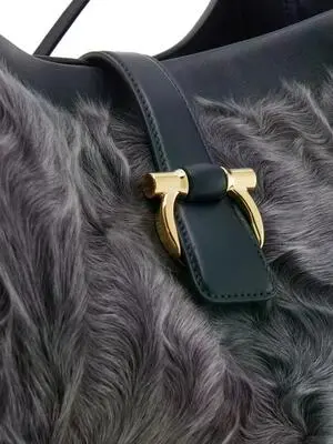 FERRAGAMO Large Shearling Tote Bag - Grey