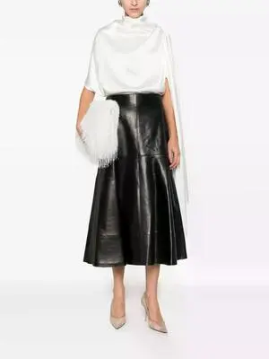Brandon Maxwell Flared-hem Leather Skirt