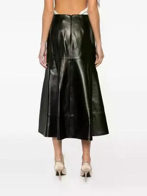 Brandon Maxwell Flared-hem Leather Skirt