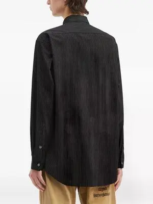 KHOKI Striped Castle-detail Shirt - Black