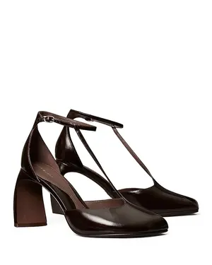Tory Burch Peep-toe T-strap Pumps - Deep Brown