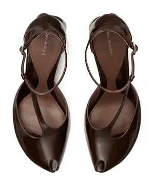 Tory Burch Peep-toe T-strap Pumps - Deep Brown