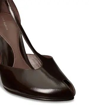 Tory Burch Peep-toe T-strap Pumps - Deep Brown