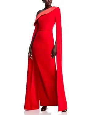 Safiyaa Rinoa Cape Sleeve Gown - Scarlet Red On Cherry