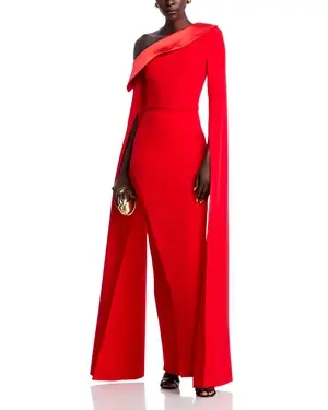 Safiyaa Rinoa Cape Sleeve Gown - Scarlet Red On Cherry
