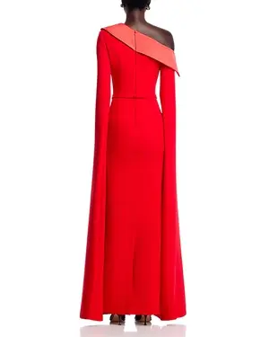 Safiyaa Rinoa Cape Sleeve Gown - Scarlet Red On Cherry