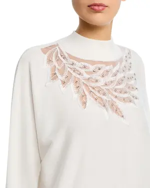 T Tahari Mock Neck Sweater - Soft Ivory